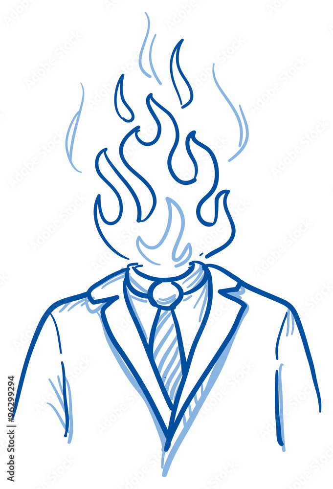 Business man with flames instead of his head, concept for stress ...