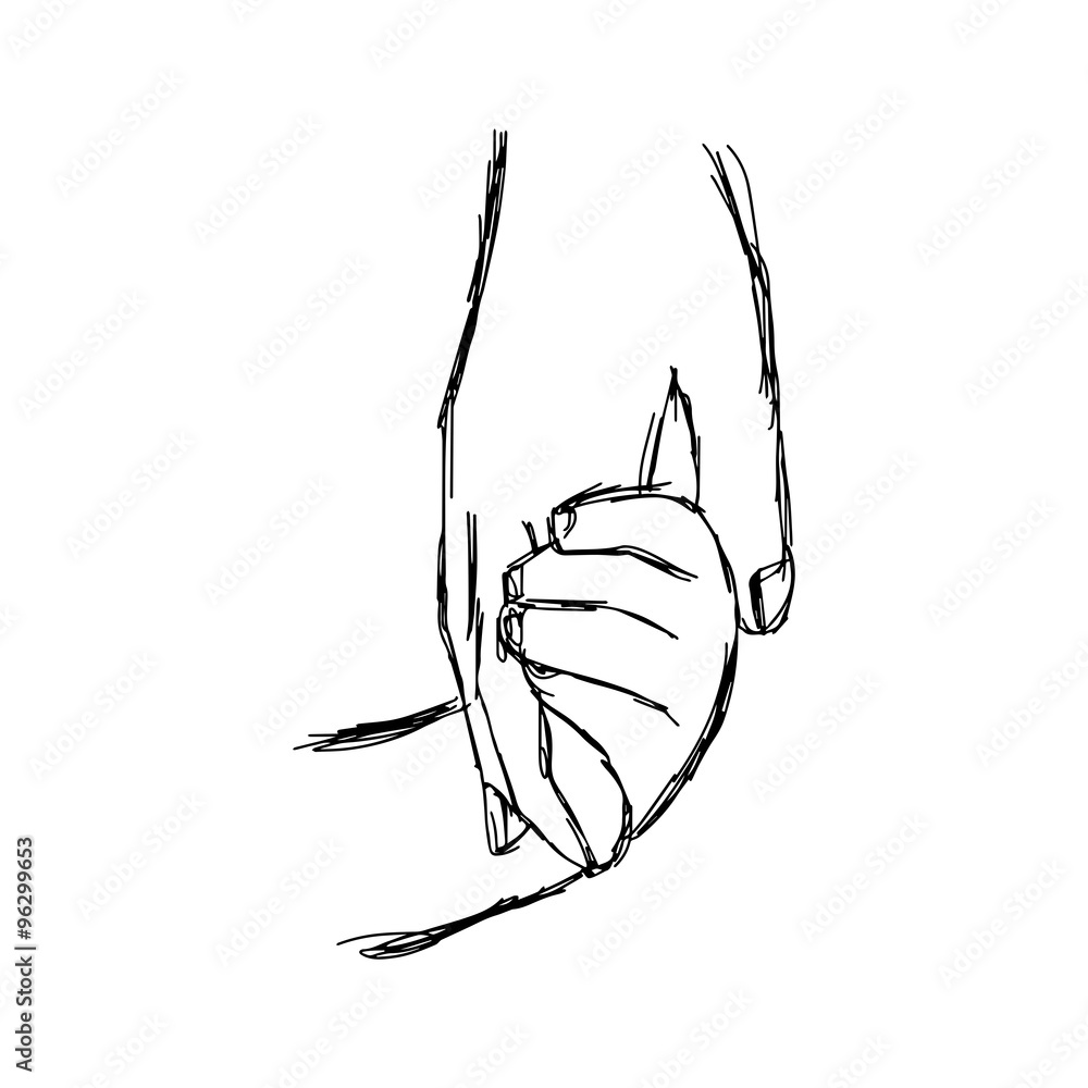 illustration vector doodle hand drawn sketch of parent holds the hand ...