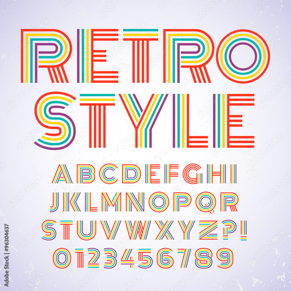 Old style alphabet. Retro type font disco, vintage typography poster ...
