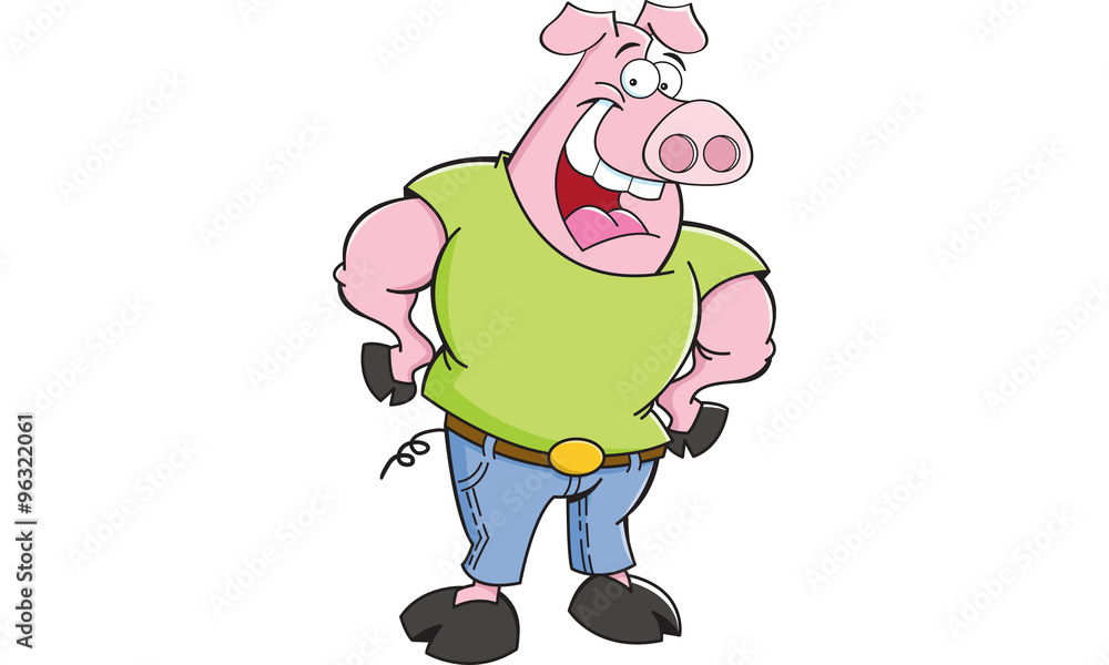Cartoon illustration of a pig wearing a T shirt and jeans. Stock Vector ...