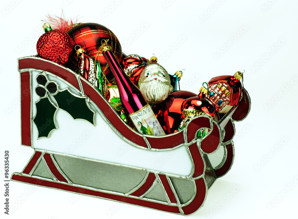 Stained Glass Sleigh with tree decorations Stock Photo | Adobe Stock
