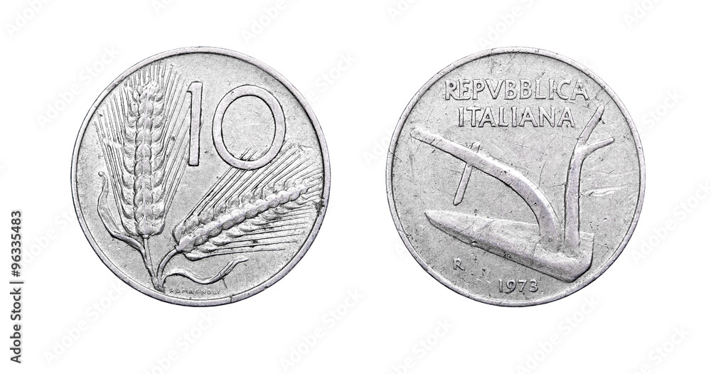 10 italian lira coin isolated on white background Stock Photo | Adobe Stock