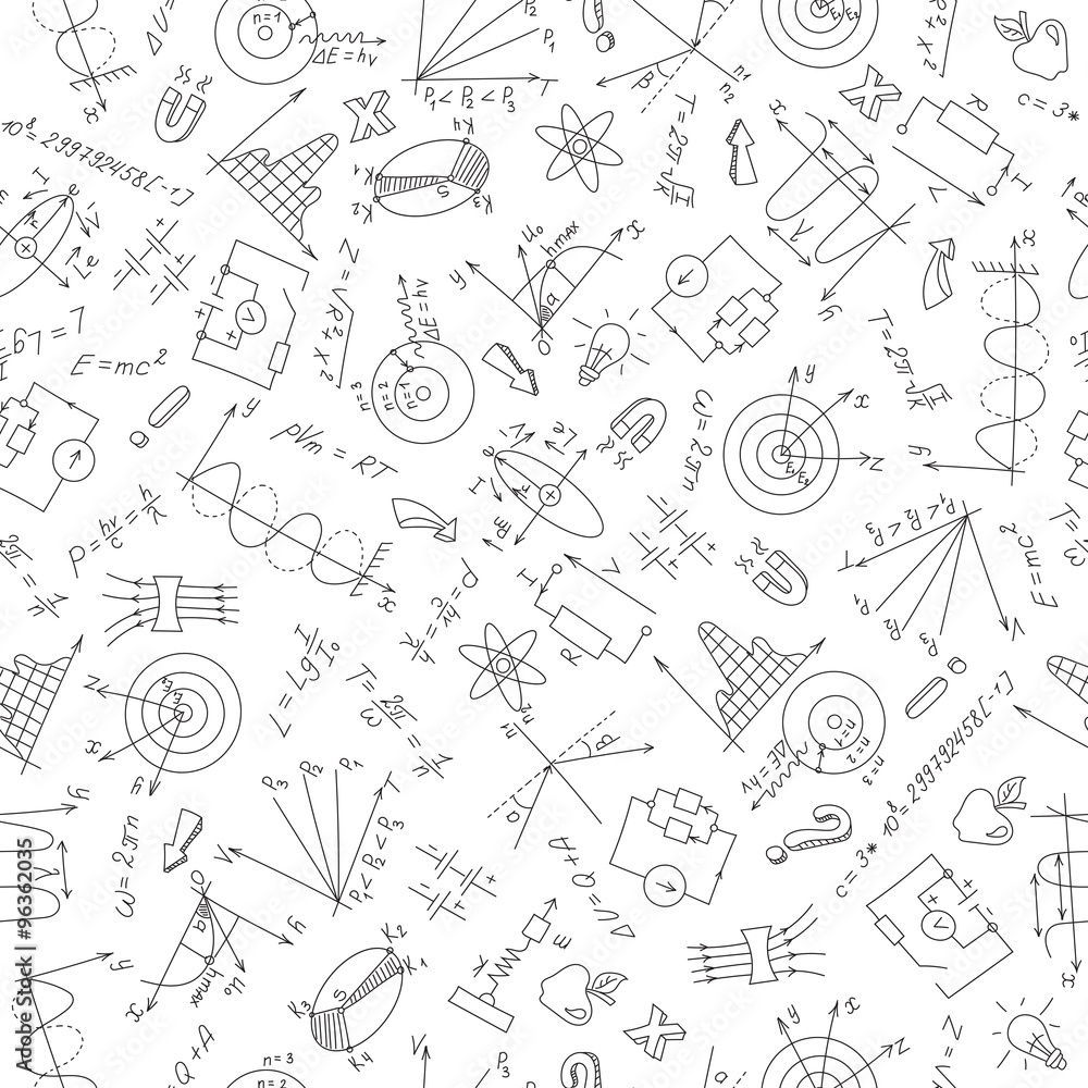 Seamless pattern with formulas,graphs, and equipment as the subject of ...
