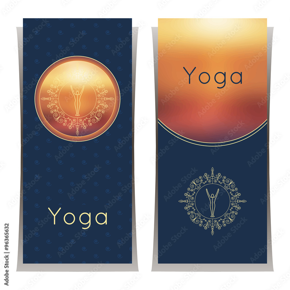 Vector yoga illustration. Yoga posters with floral ornament and yogi ...