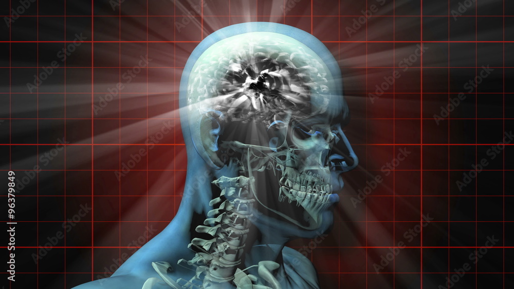 Brainstorm 105: A rotating human skull and brain electrically charged ...