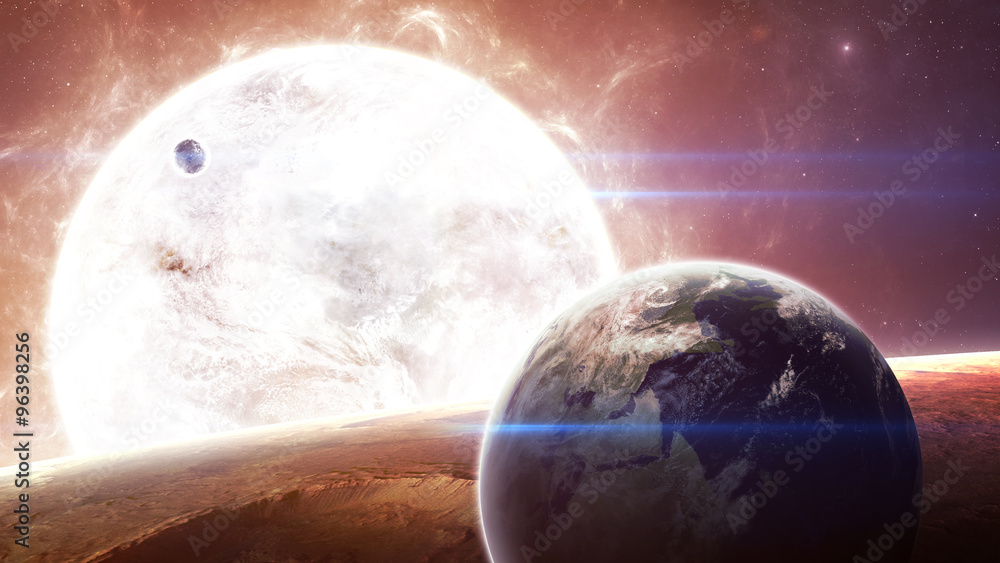 Beautiful giant planets in front of glowing star. Elements of this ...