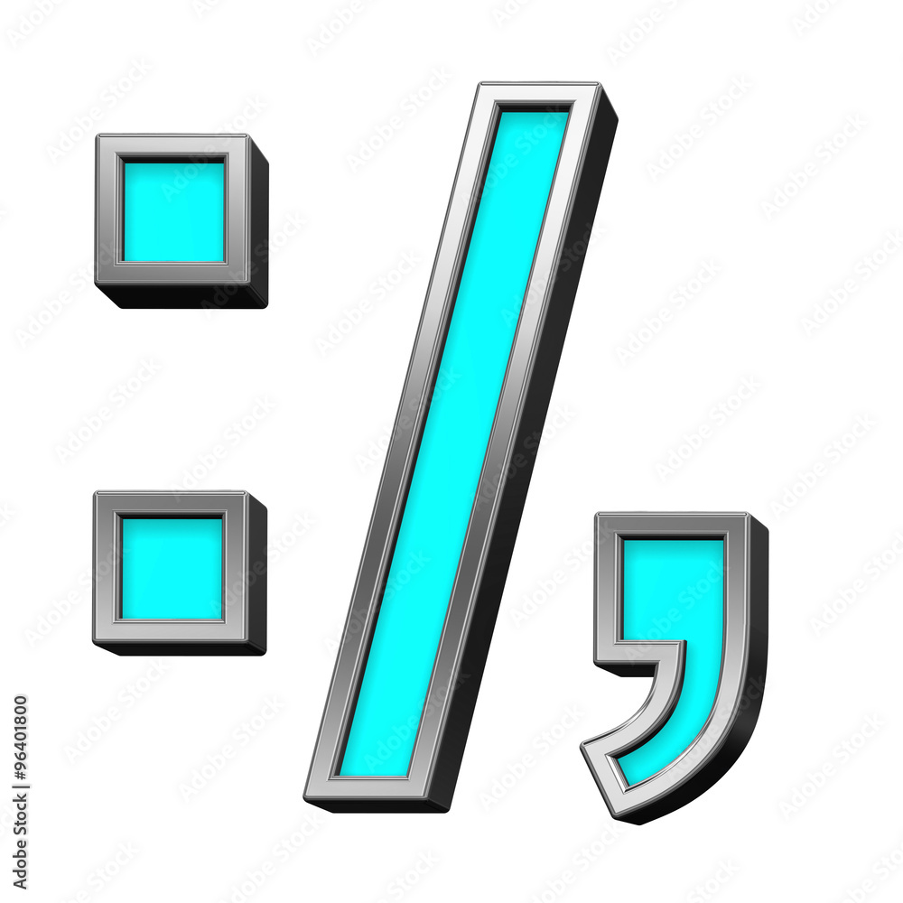 Colon, semicolon, period, comma sign from turquoise with chrome frame ...