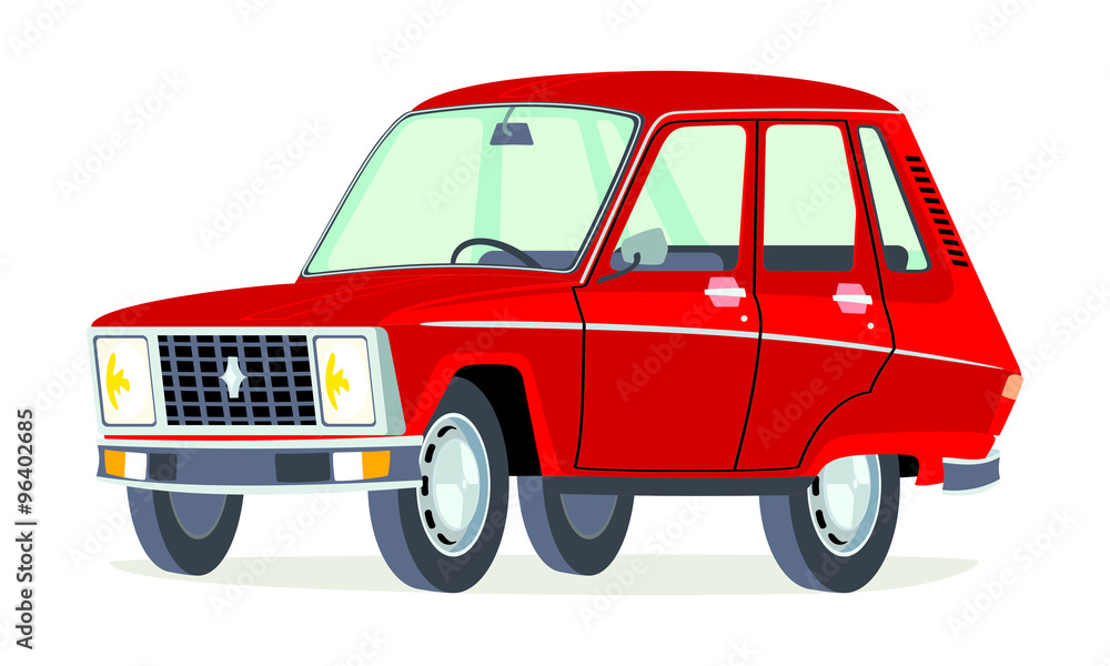 Caricatura Renault 6 serie 2 rojo oscuro vista frontal y lateral Stock ...