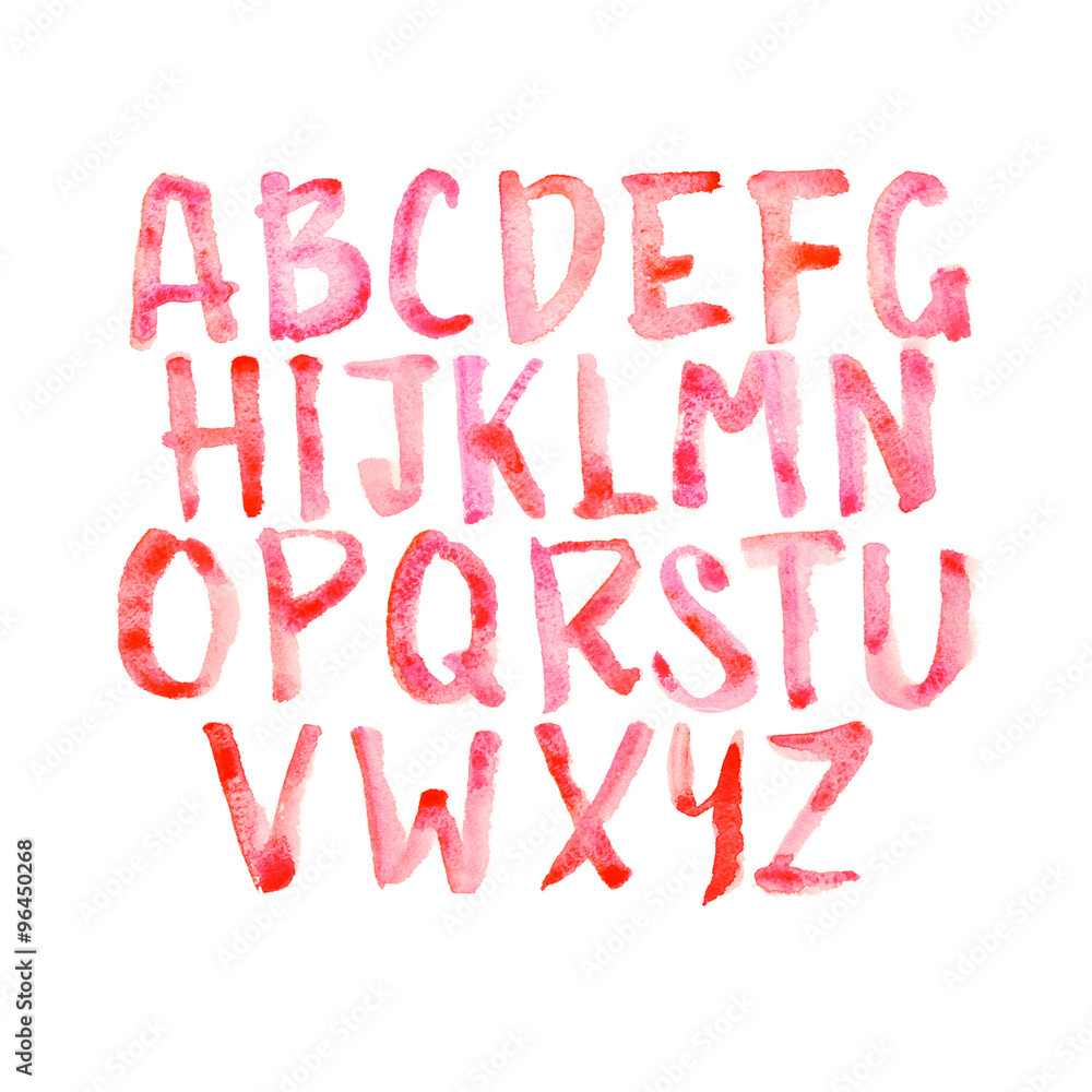 ภาพประกอบสต็อก Watercolor aquarelle handwritten font type hand drawn ...