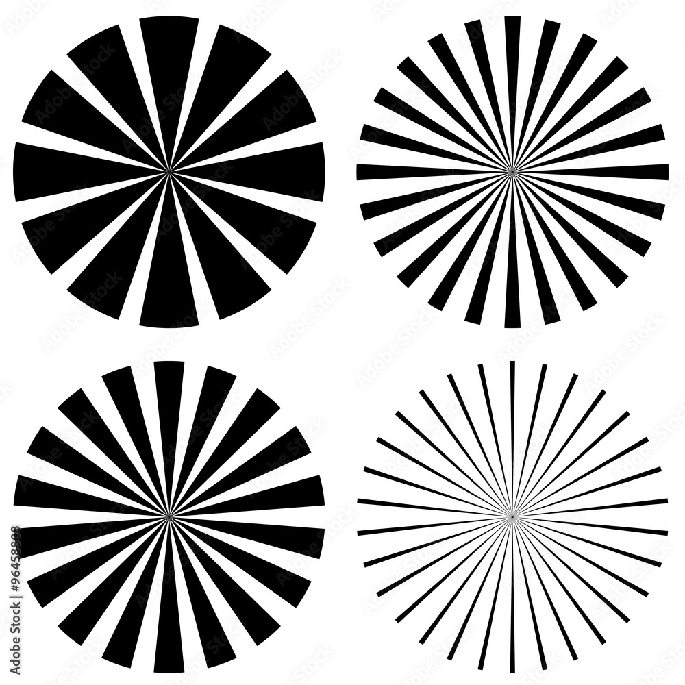 Starburst, converging lines, sunburst shape set. Vector art. Stock ...