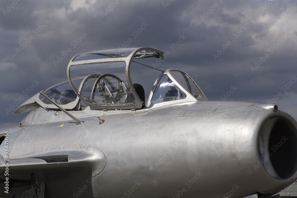 Detail of jet fighter aircraft Mikoyan-Gurevich MiG-15 cockpit ...