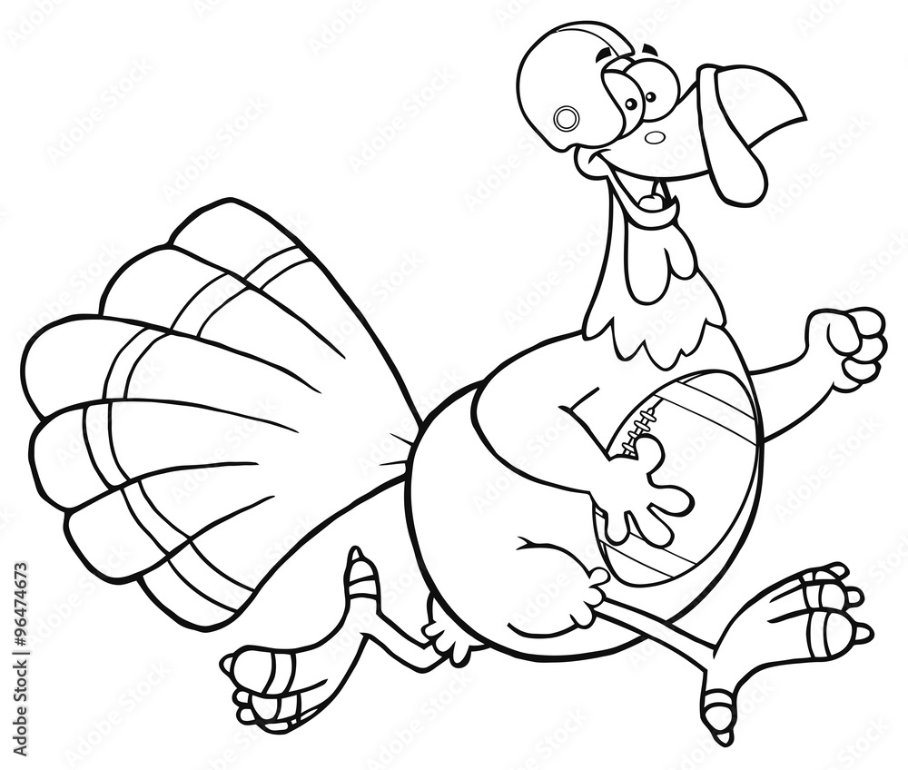 Black And White Football Turkey Bird Character Running In Thanksgiving ...