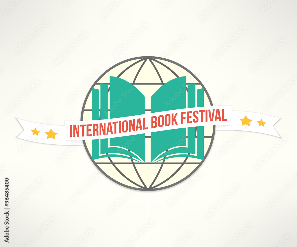 Vector book festival sign and logo in simple and clean flat design ...