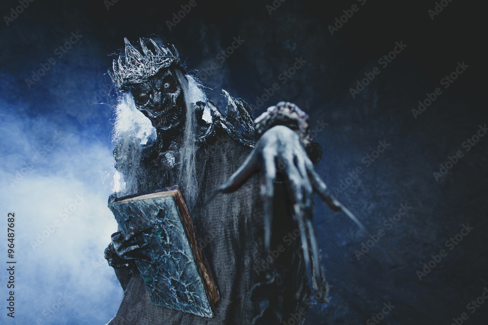 Male demon. Art studio shot. Goth necromancer with horror bodyart Stock ...