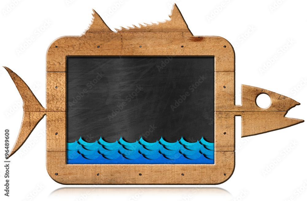 Blackboard Fish Shaped - Seafood Menu / Empty blackboard with wooden ...