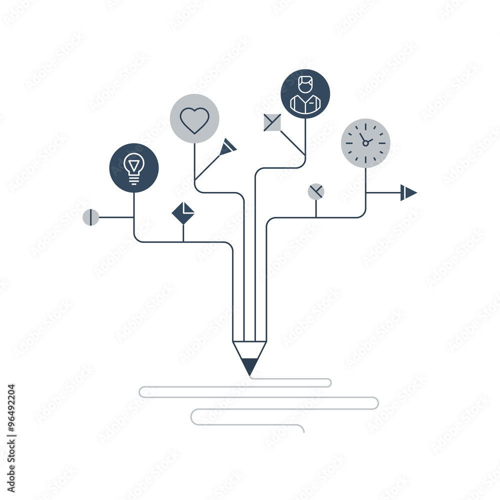 Components of creative writing or drawing. Learning concept. Self ...