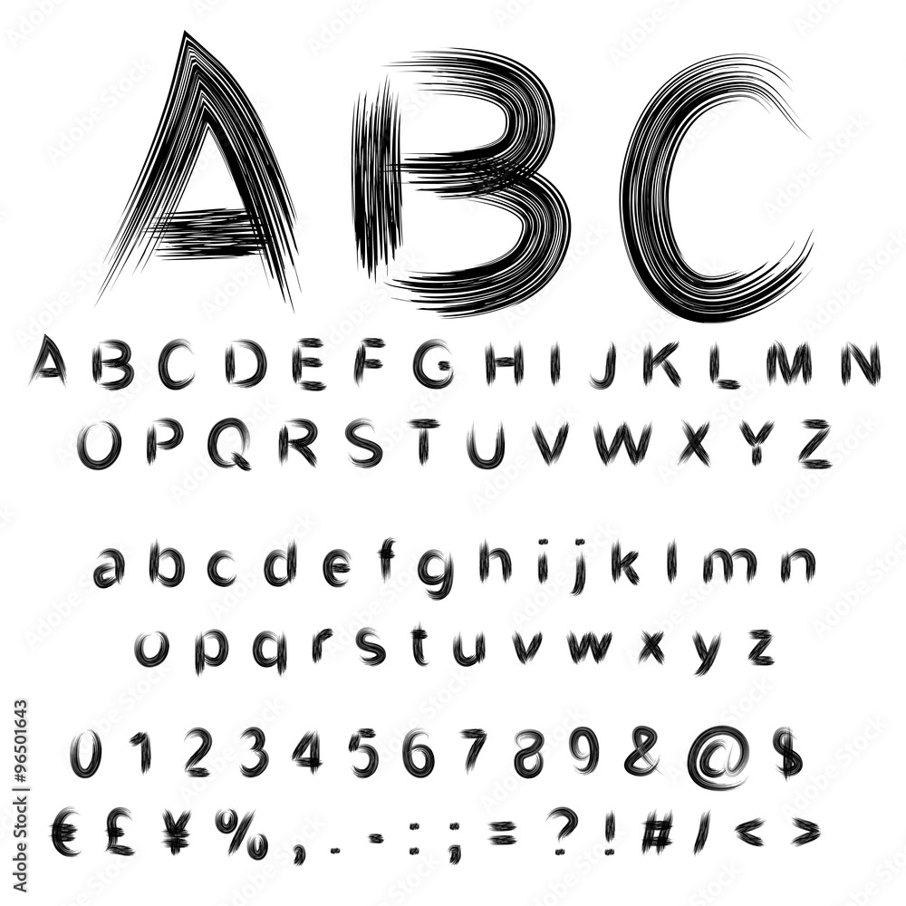 Vector conceptual collection of black handwritten, sketch or paint font ...