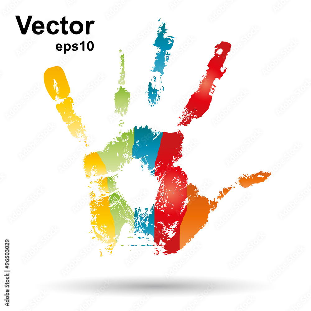 Vector conceptual child handprint with painted isolated on background ...