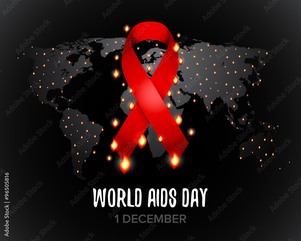 Red ribbon of aids awareness with text for 1st December World Aids Day ...