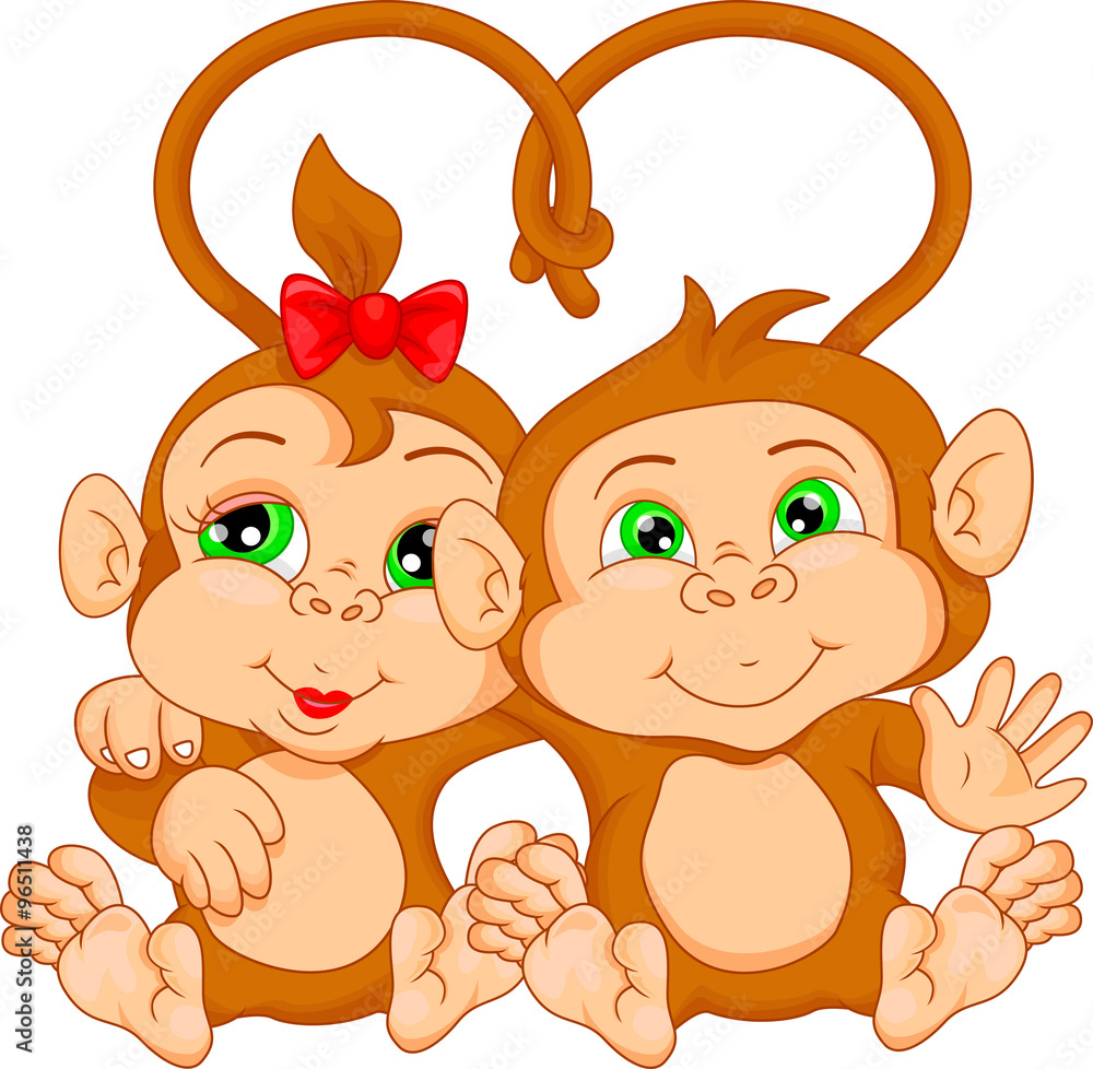 cute monkey couple cartoon Stock Vector | Adobe Stock