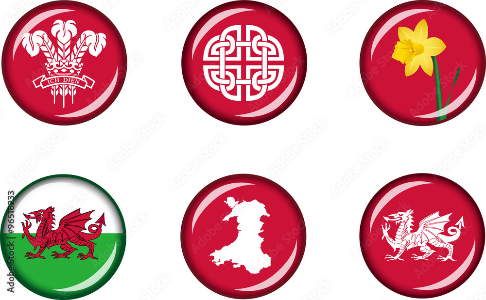 Wales Glossy Icon Set. Set of vector graphic glossy buttons ...