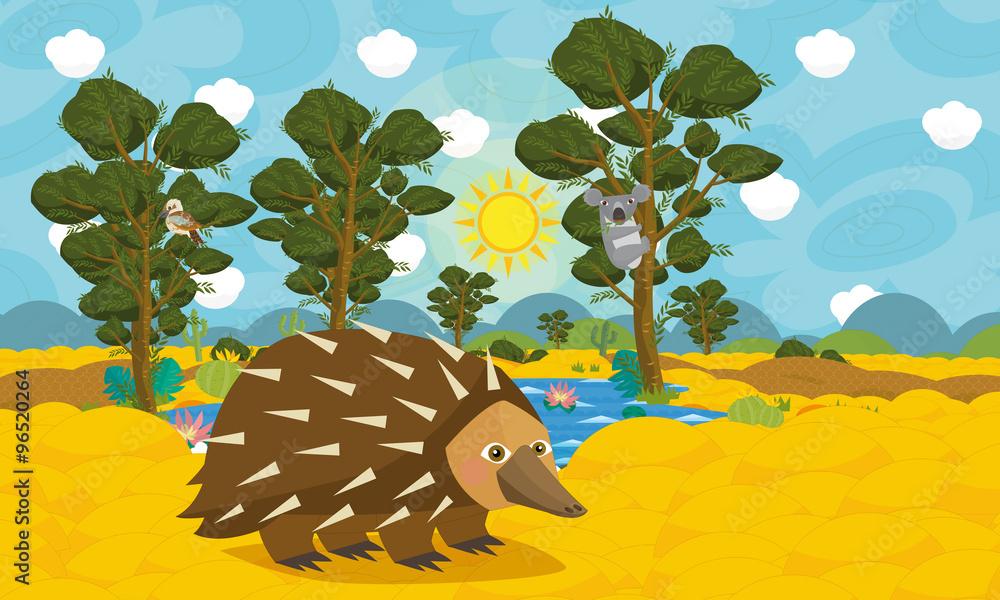 Cartoon australian animal scene - echidna - illustration for the ...