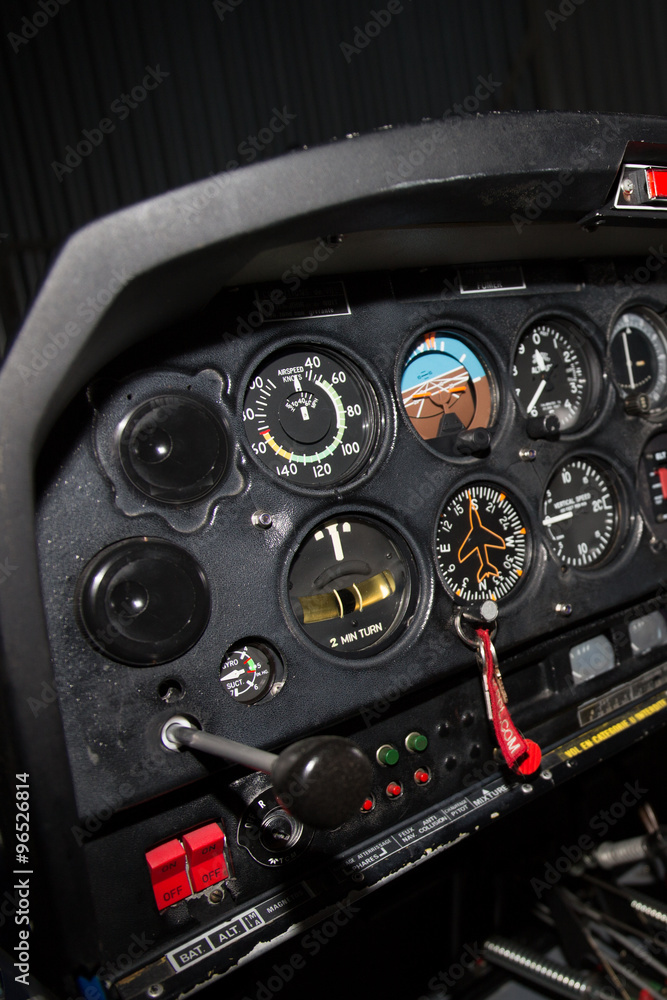 Control panel in the small cockpit of a small plane. Stock Photo ...
