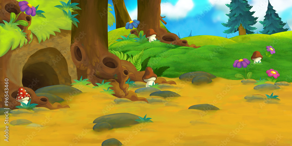 Cartoon background of a forest - illustration for the children Stock ...
