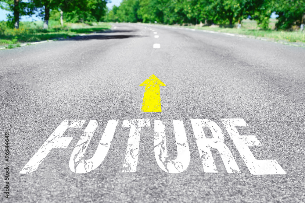 Future concept. Word Future with arrow marking on road surface Stock ...