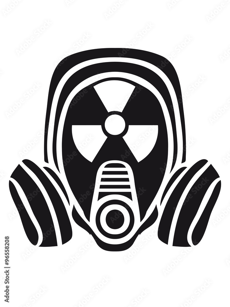 radioactively contaminated nuclear radiation bomb gasmask sign symbol ...