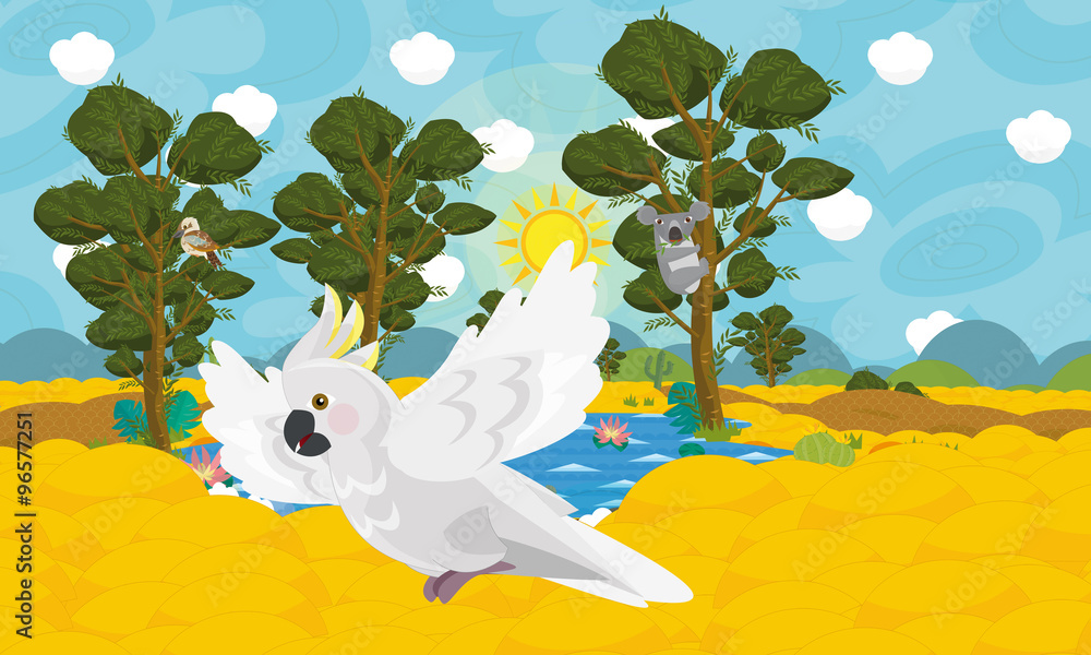 Cartoon australian animal scene - cockatoo - illustration for the ...