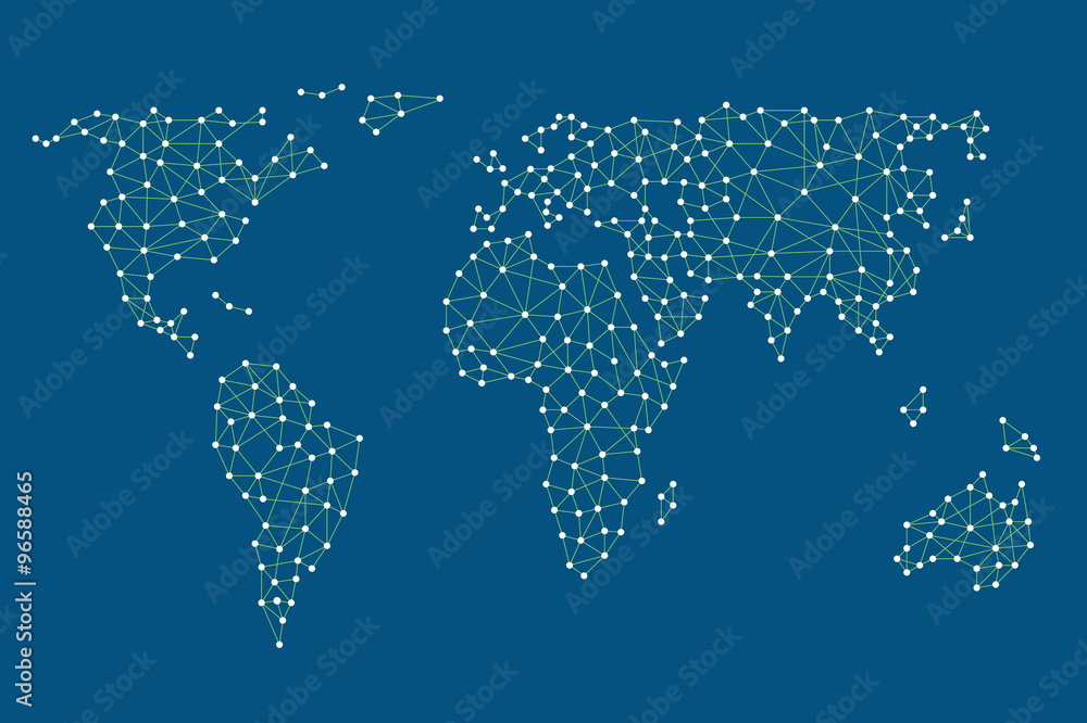 Social media network. World map with nodes linked by lines. Stock ...