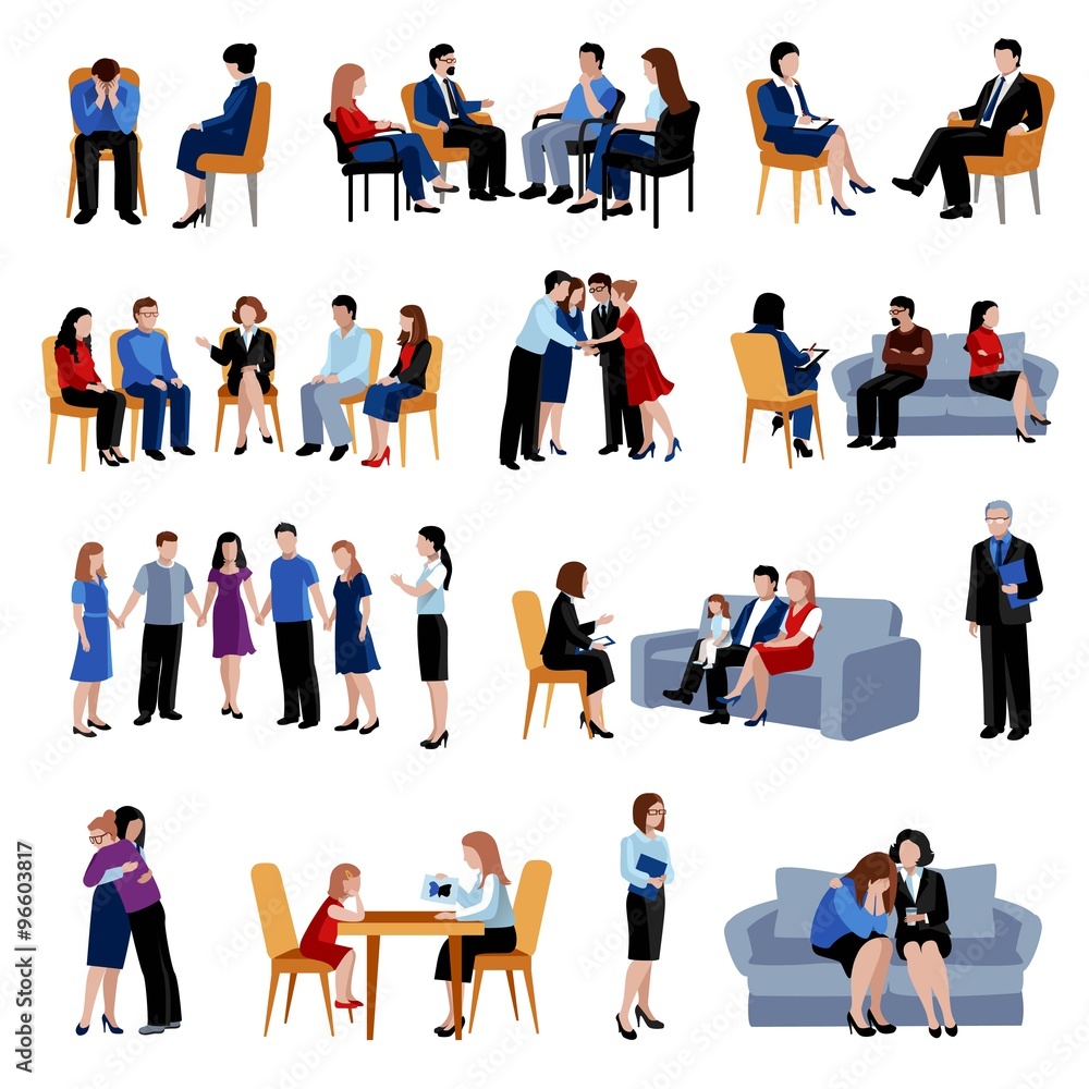 Problematic families counseling flat icons set Stock Vector | Adobe Stock