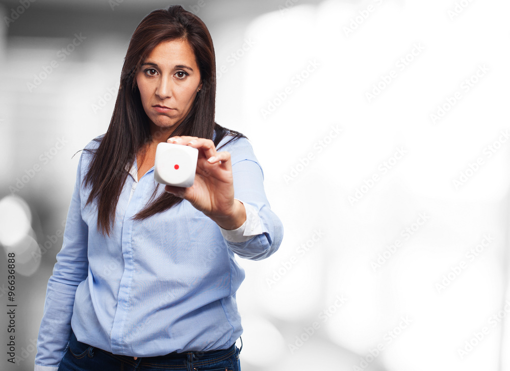 unlucky woman with dice Stock Photo | Adobe Stock