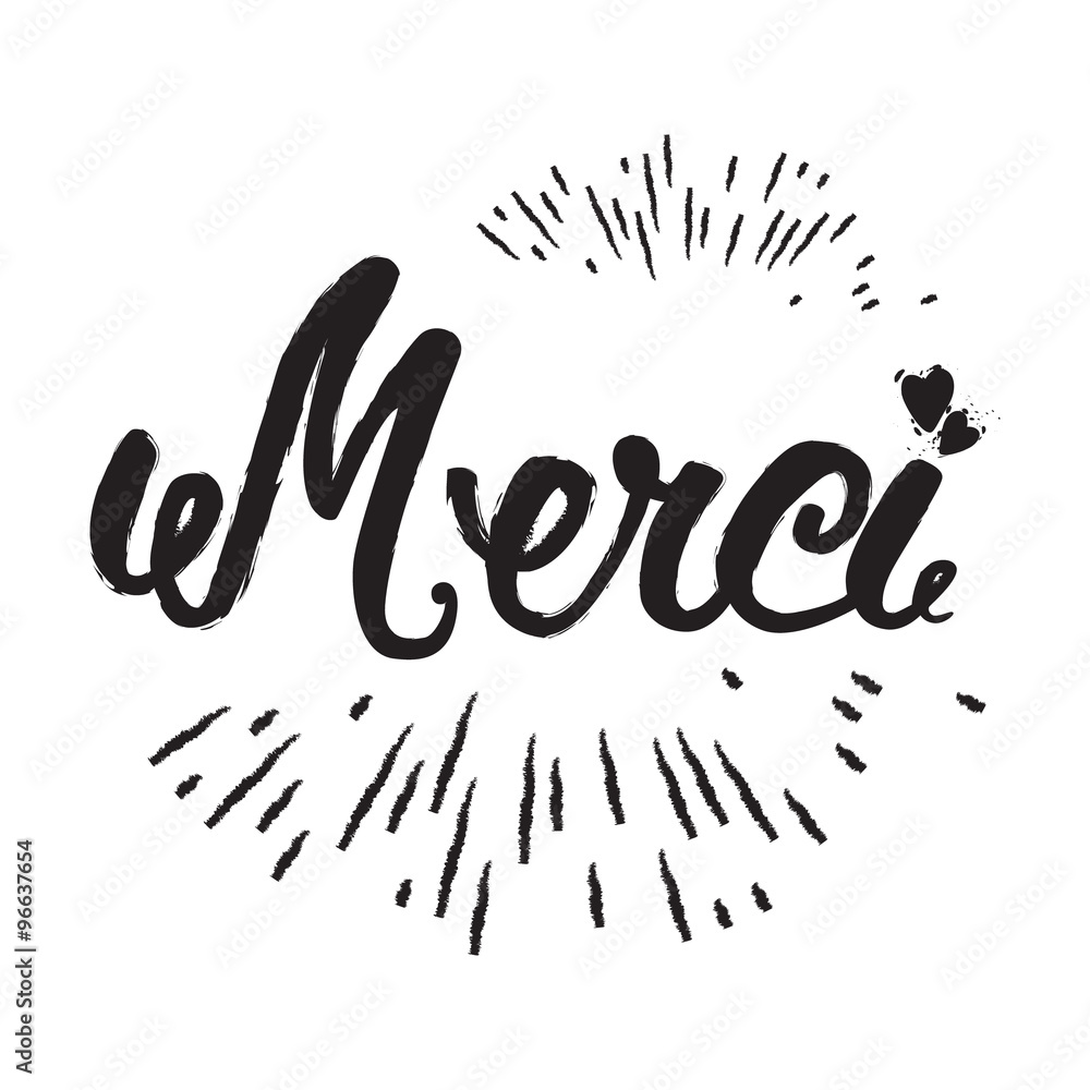 Merci hand lettering. Modern brush calligraphy. The handwritten word ...