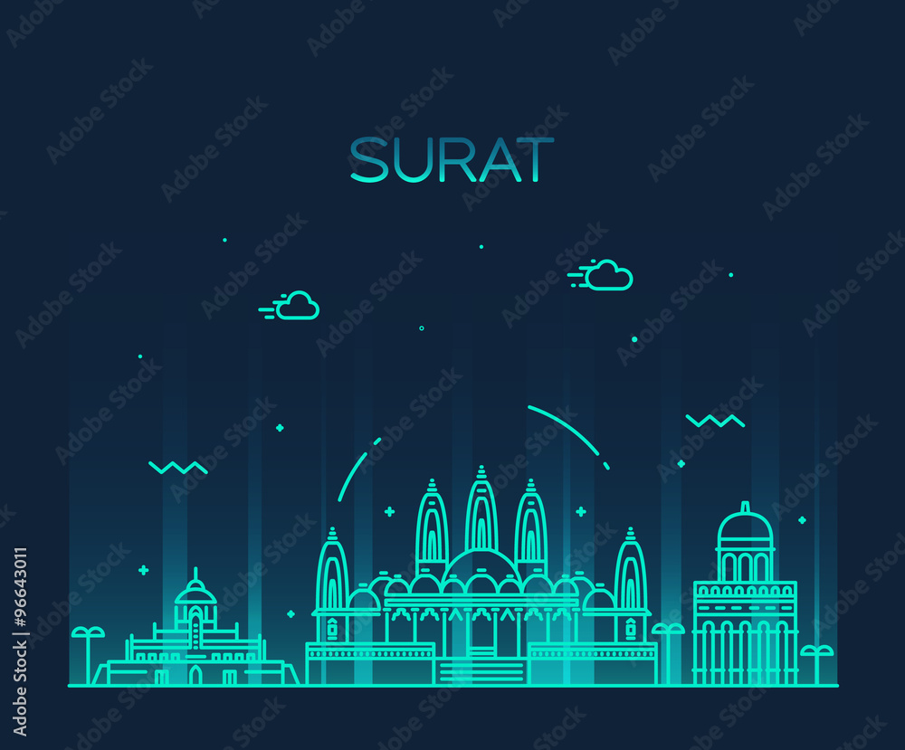 Surat skyline vector illustration linear style Stock Vector | Adobe Stock