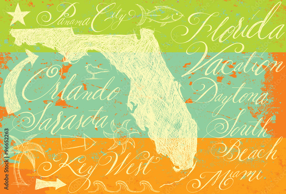 Florida doodles with calligraphy Stock Vector | Adobe Stock