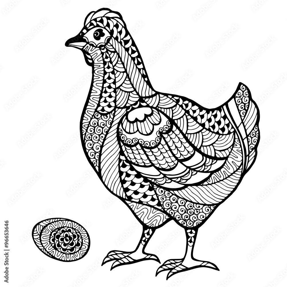 Zentangle stylized chicken with egg. Stock Vector | Adobe Stock