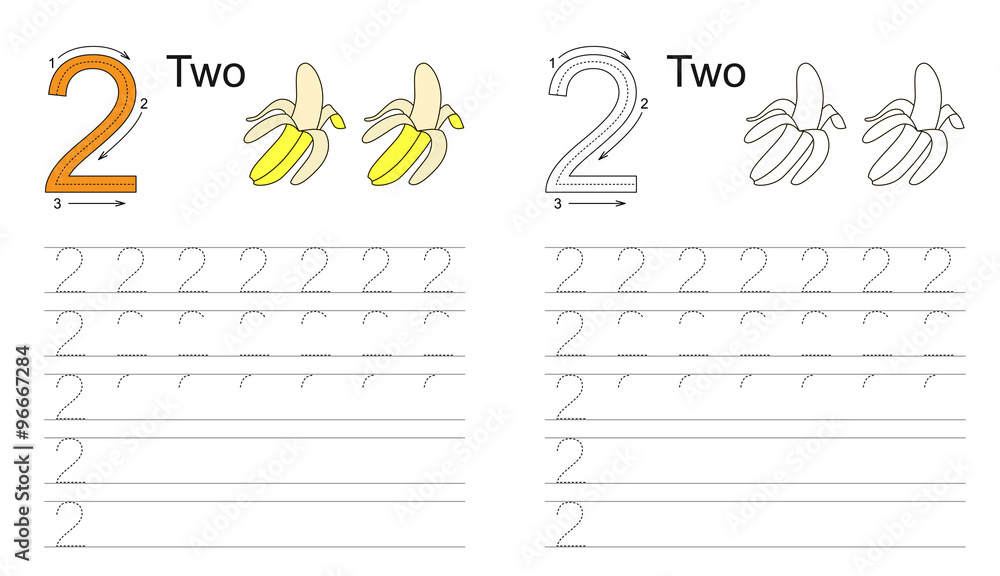 Tracing worksheet for letter 2 Stock Vector | Adobe Stock