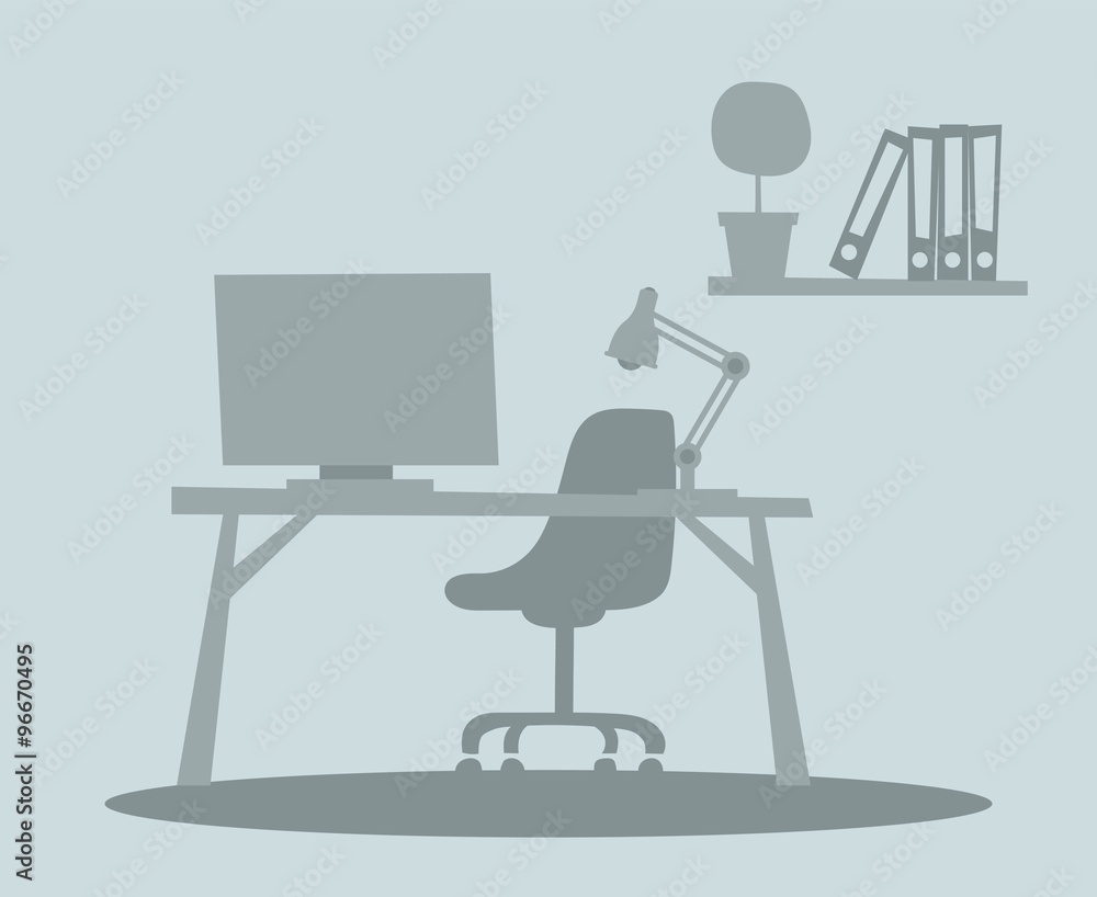 Business office interior with table, chair, computer vector Stock ...