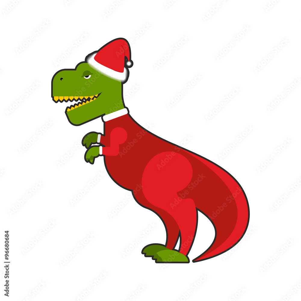 Santa Claus Tyrannosaurus. Christmas good dinosaur Christmas cos Stock ...