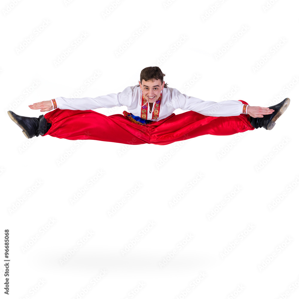 Russian cossack dance. Young dancer jumping Stock Photo | Adobe Stock