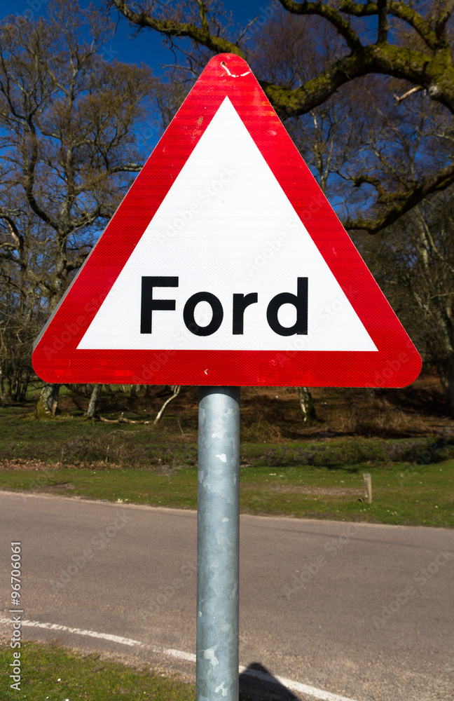 Road warning sign, ford. Stock Photo | Adobe Stock