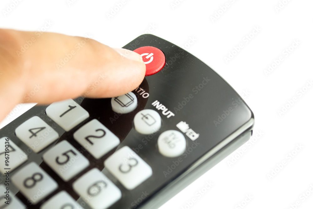 switch off Television screen with tv remote control in foregroun Stock ...