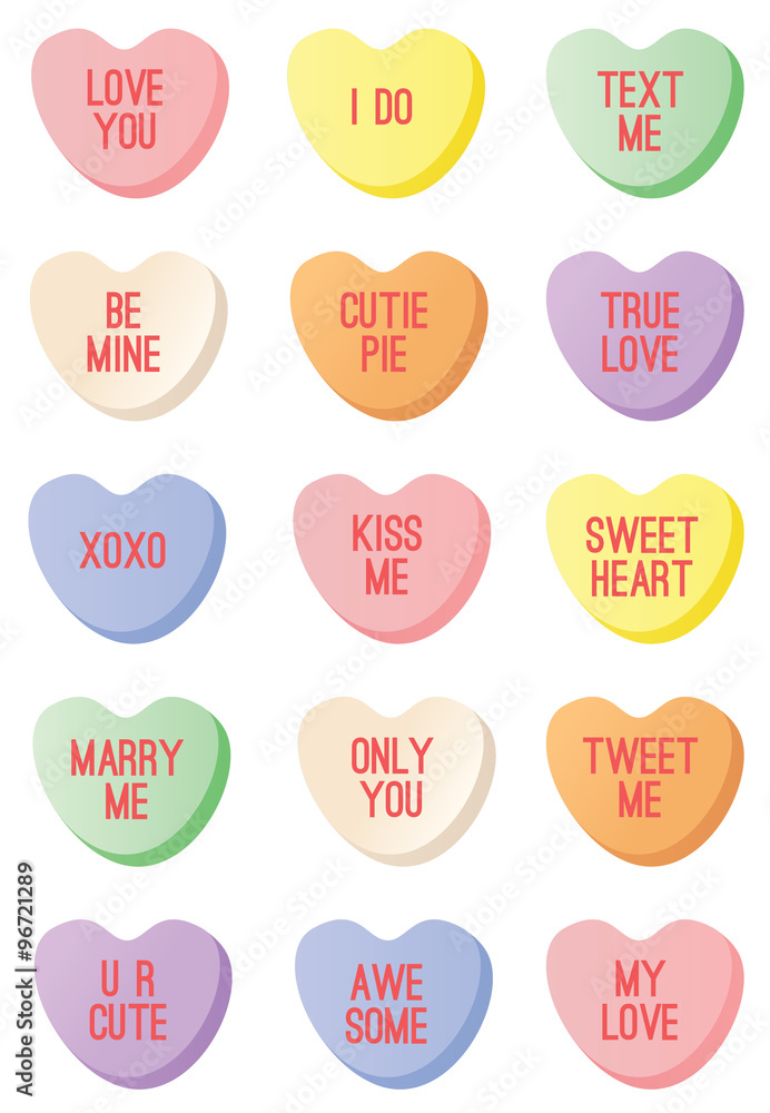 Collection of candy hearts Stock Vector | Adobe Stock