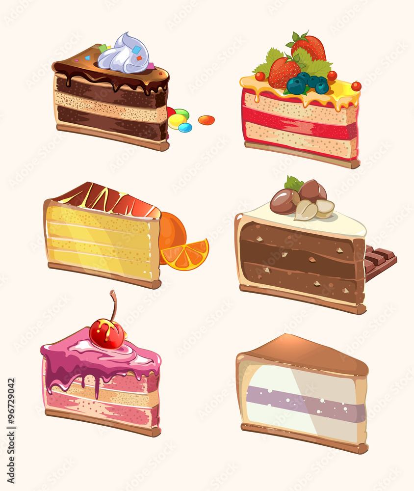 Cartoon cake pieces. Vector illustration Stock Vector | Adobe Stock