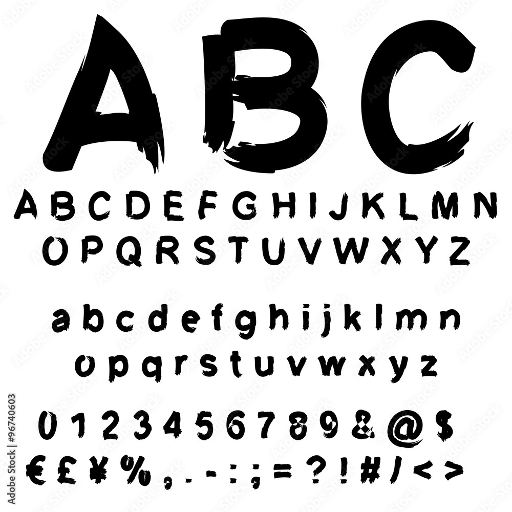 Conceptual collection of black handwritten, sketch or paint font Stock ...