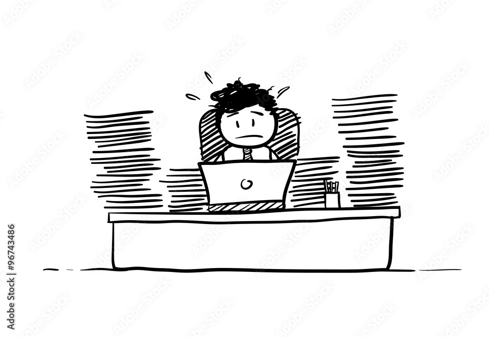 Businessman Busy Doing Paperwork, a hand drawn vector doodle ...