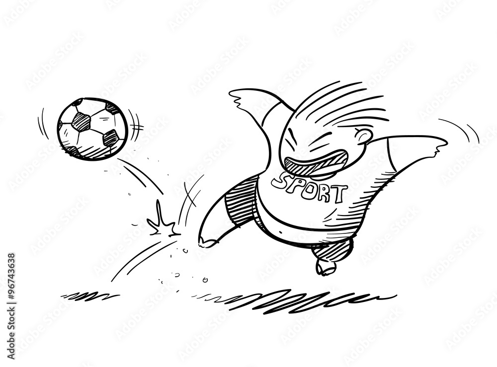 Fat Kid Playing Football Doodle, a hand drawn vector doodle ...