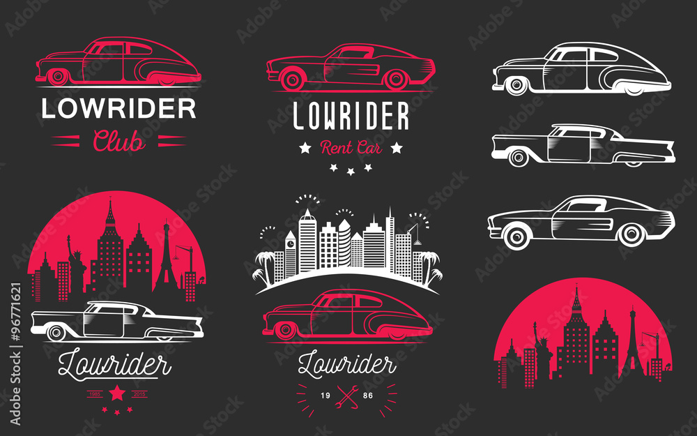 Set Vintage Lowrider Logo Badge and Sign Stock Vector | Adobe Stock